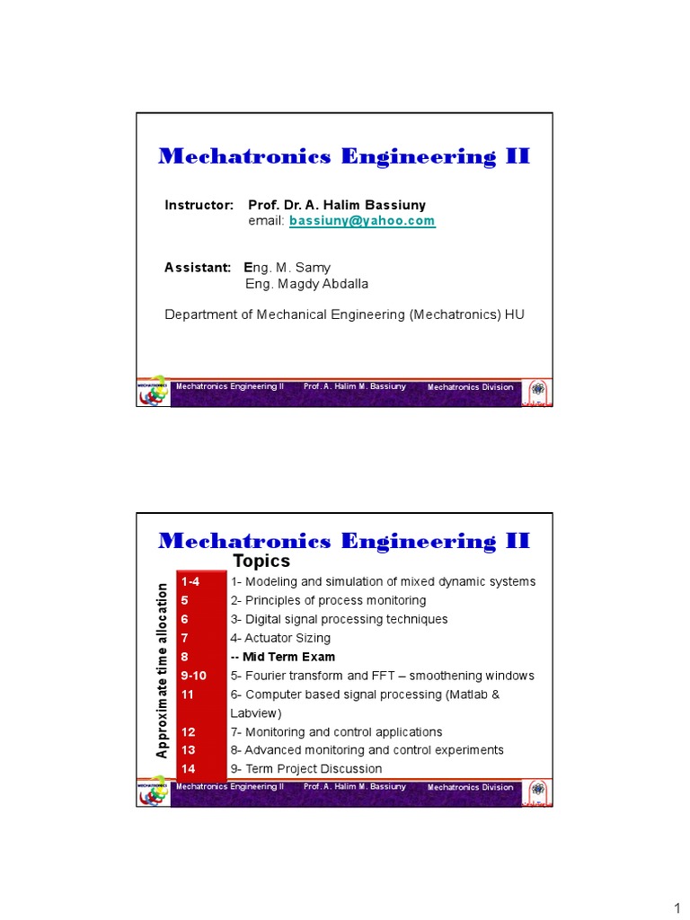Mechatronics Engineering II: Topics | PDF | Laplace Transform ...