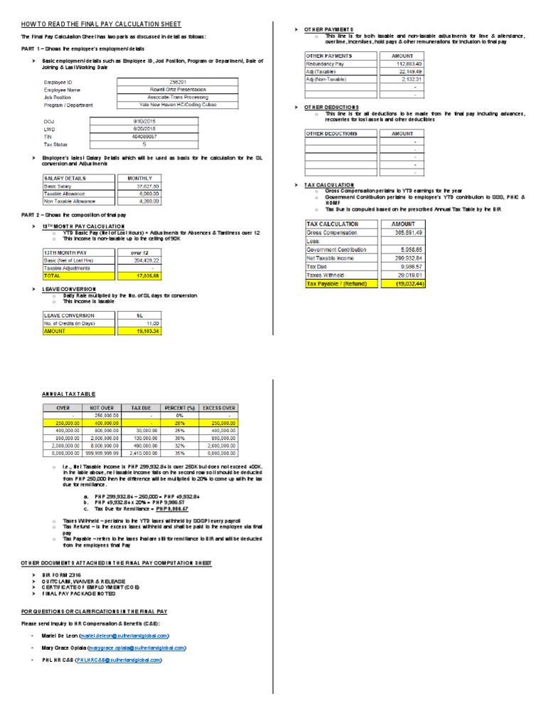 How To Read The Final Pay Calculation Sheet: PART 1 - Shows The ...