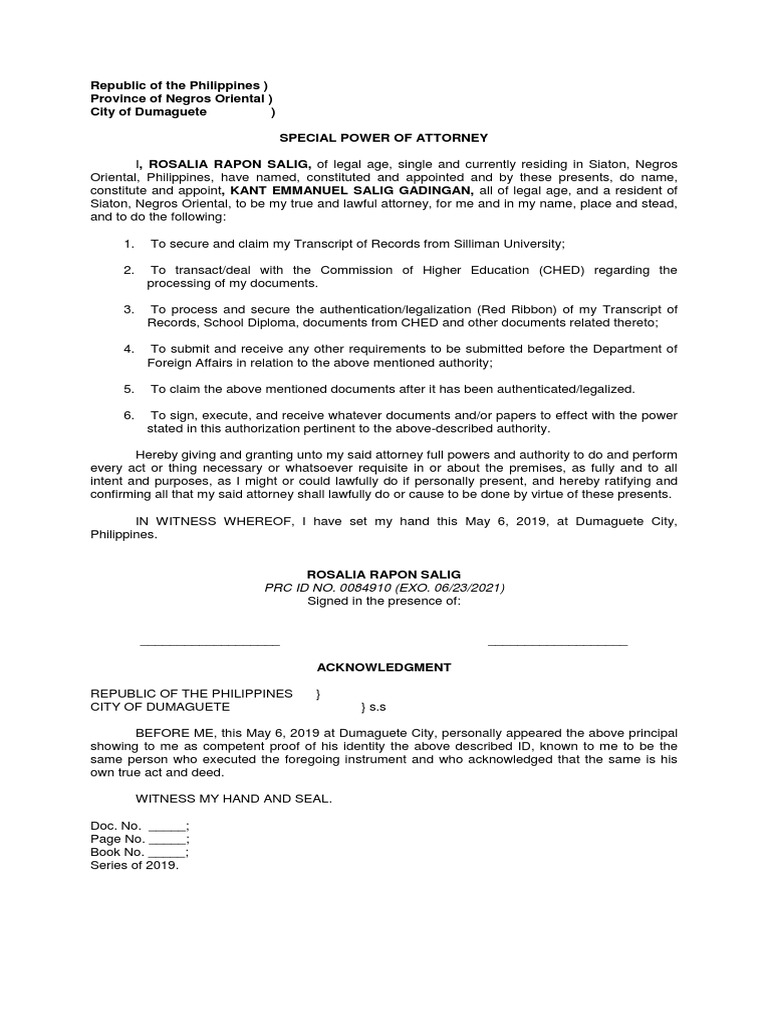 SPA - For DFA | PDF | Power Of Attorney | Virtue