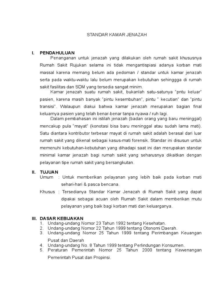 Standar Kamar Jenazah | PDF | Ilmu Sosial | Kesehatan Holistik