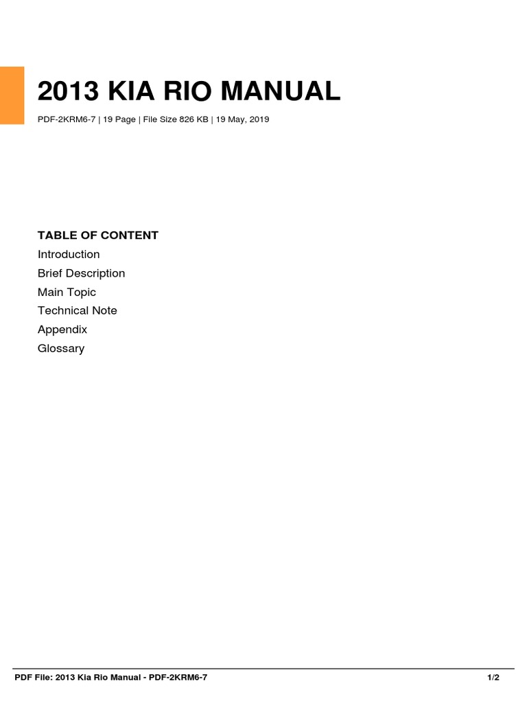 2013 Kia Rio Manual: Table of Content | PDF