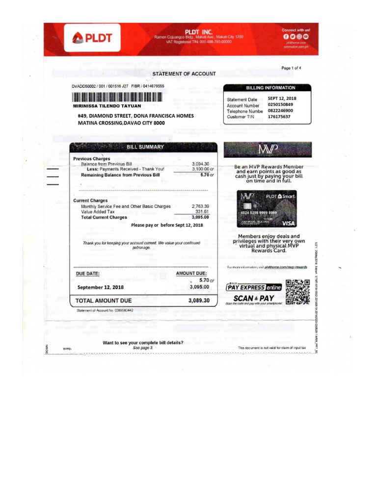 PLDT Proof of Billing | PDF PLDT Proof of Billing | PDF