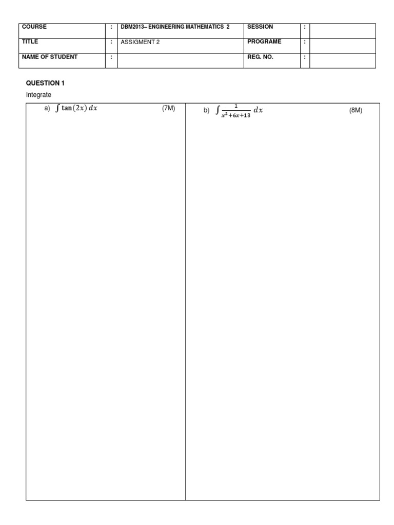 Engineering Mathematics Integration Assignment | PDF