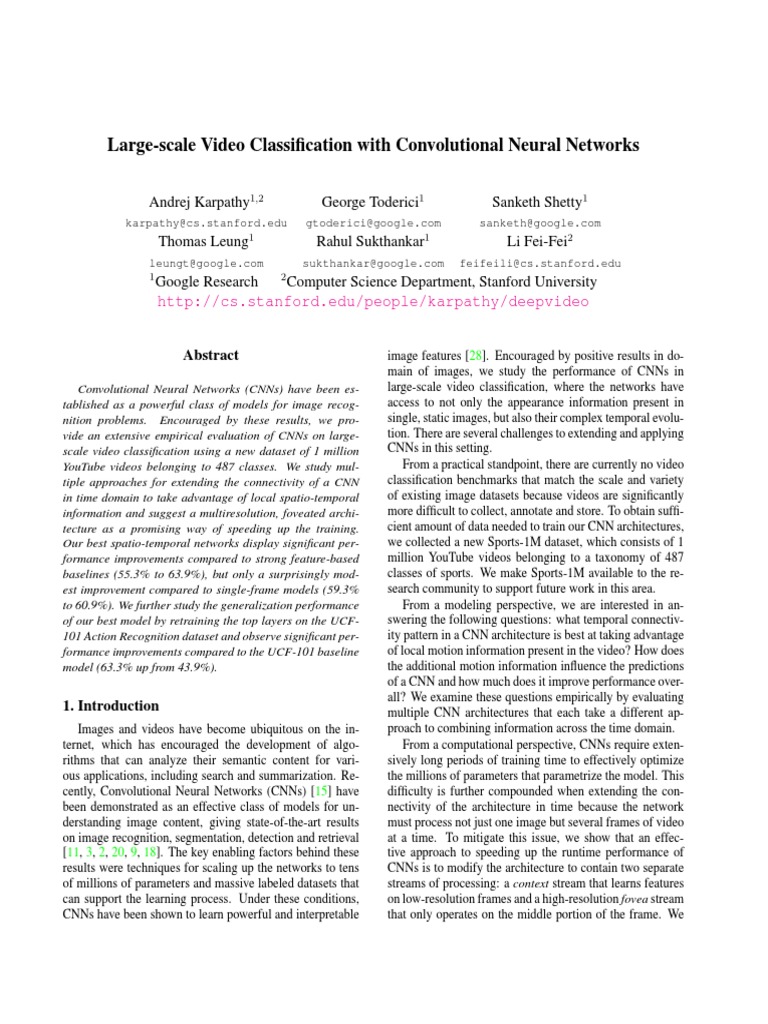 Large-Scale Video Classification With Convolutional Neural Networks | PDF | Cybernetics | Areas ...