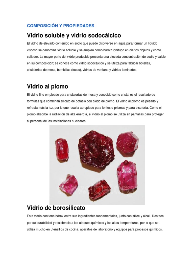 Composición y Propiedades Vidrio | PDF | Lentes | Dirigir