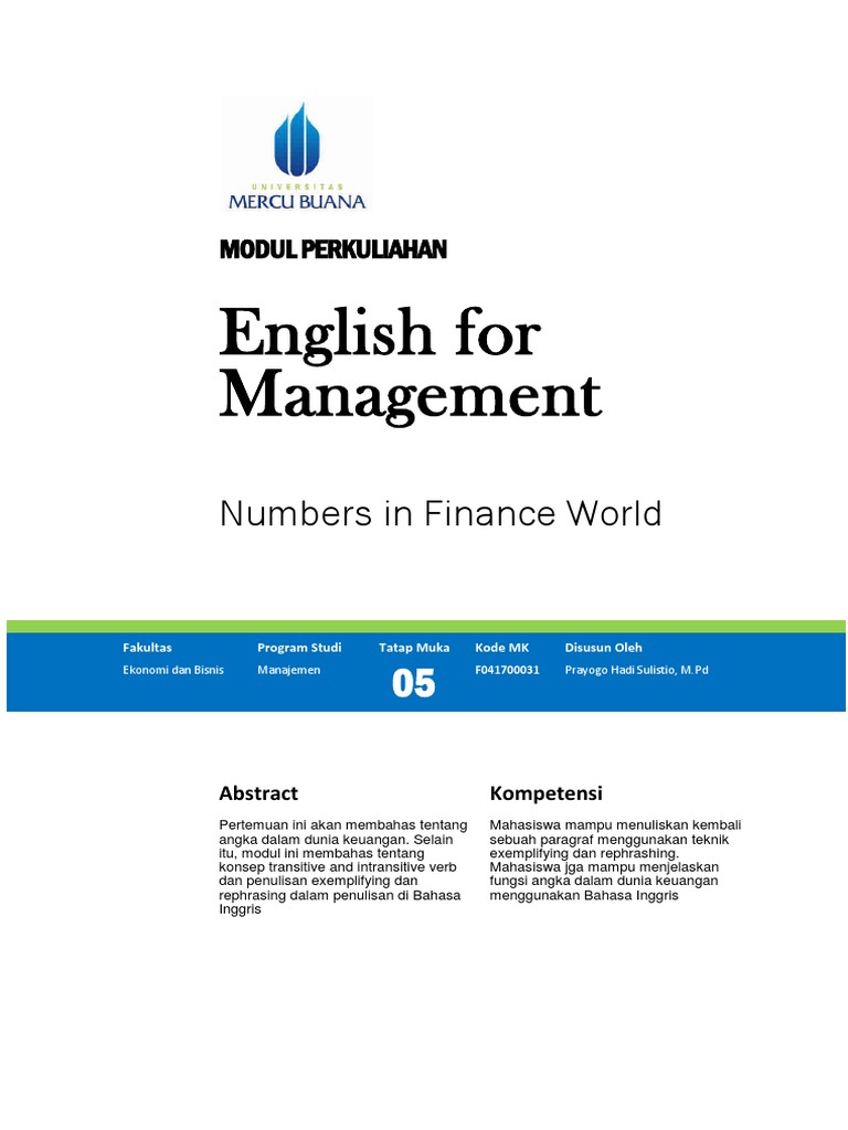 Modul English For Management (TM5) | PDF | Verb | Object (Grammar)