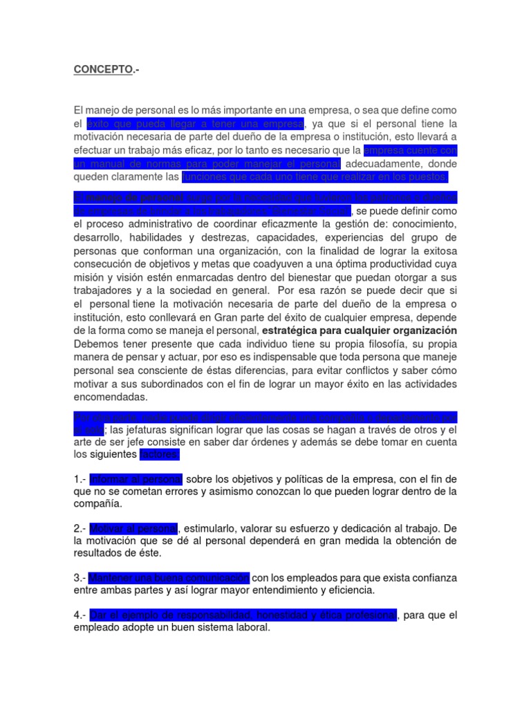 Manejo de Personal | PDF | Liderazgo | Bienestar