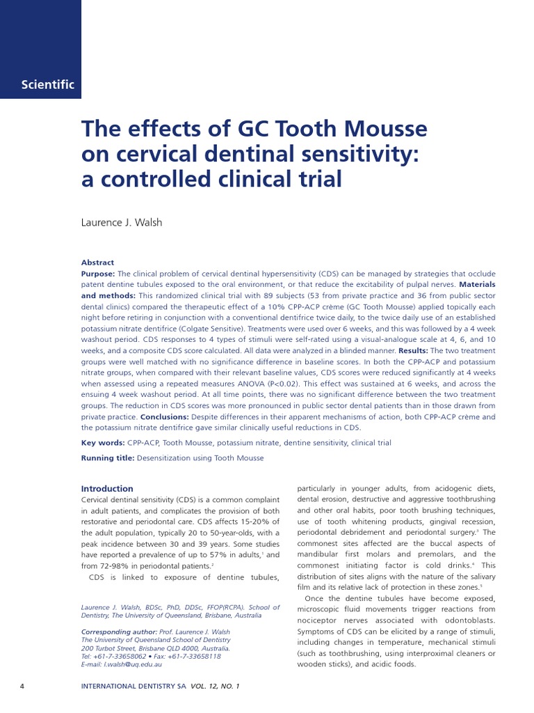 The Effects of GC Tooth Mousse On Cervical Dentinal Sensitivity: A ...