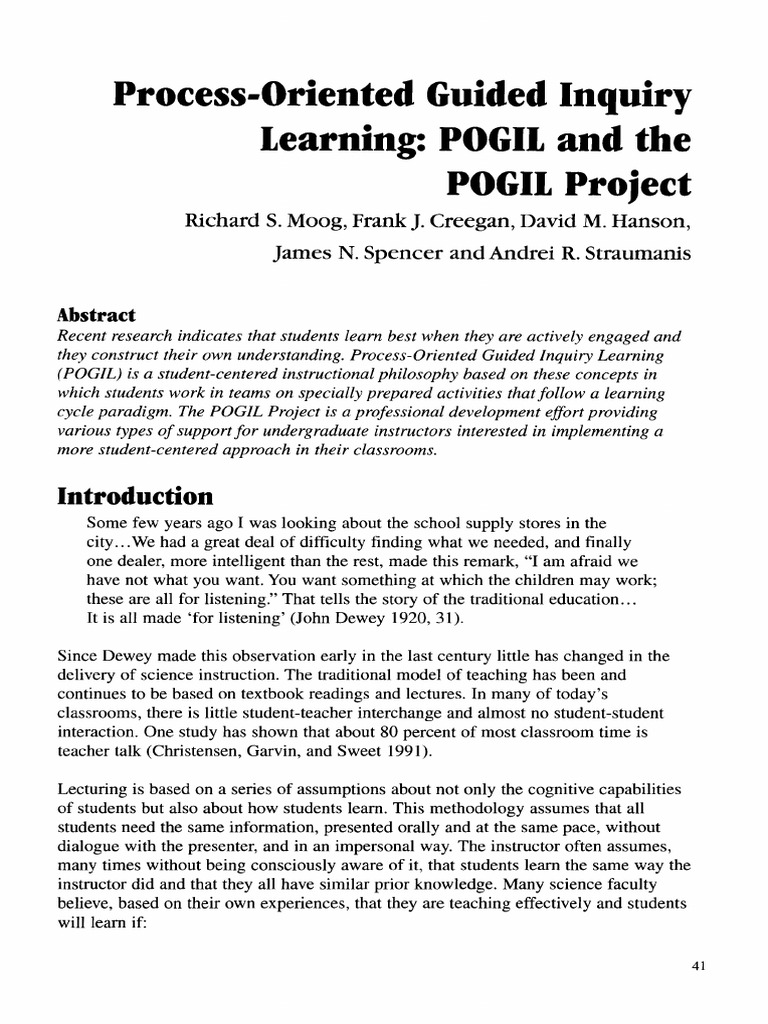 Process-Oriented Guided Inquiry Learning: Pogil and The Pogil Project | PDF | Lecture | Learning