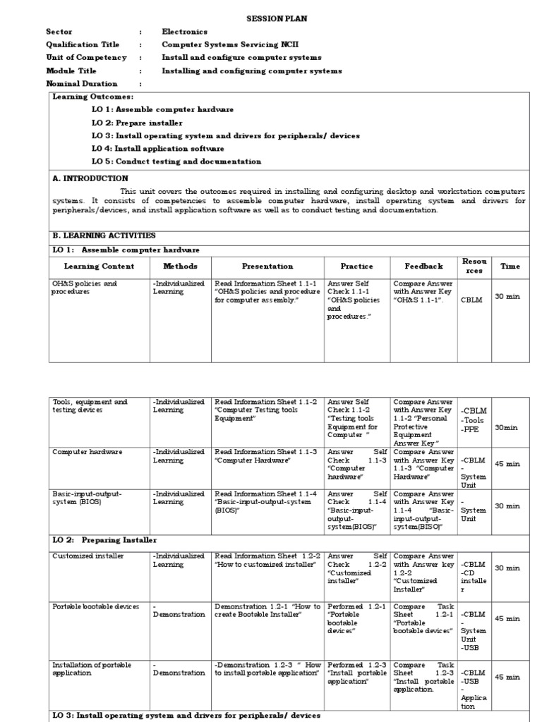 Install and Configuration Computer System Session Plan 1 | PDF | Device ...