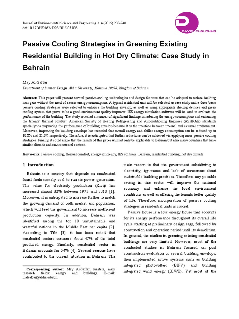 Passive Cooling Strategies in Greening Existing Residential Building in ...