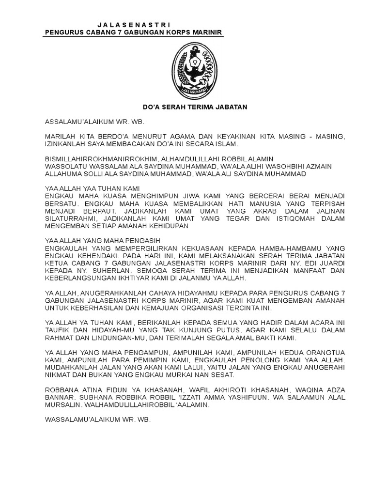 Doa Sertijab Ny Edi Ju | PDF