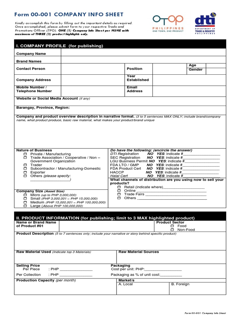 00-001 Company Info Sheet v3 | PDF | Photograph | Brand