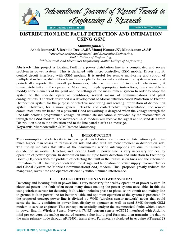 Distribution Line Fault Detection and Intimation Using GSM PDF | PDF ...