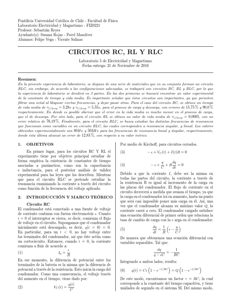 Circuitos RC RL y RLC | PDF | Condensador | Inductor