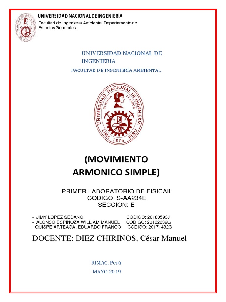 Laboratorio De Movimiento Armónico Simple Fisica Ii Fia Pdf Física