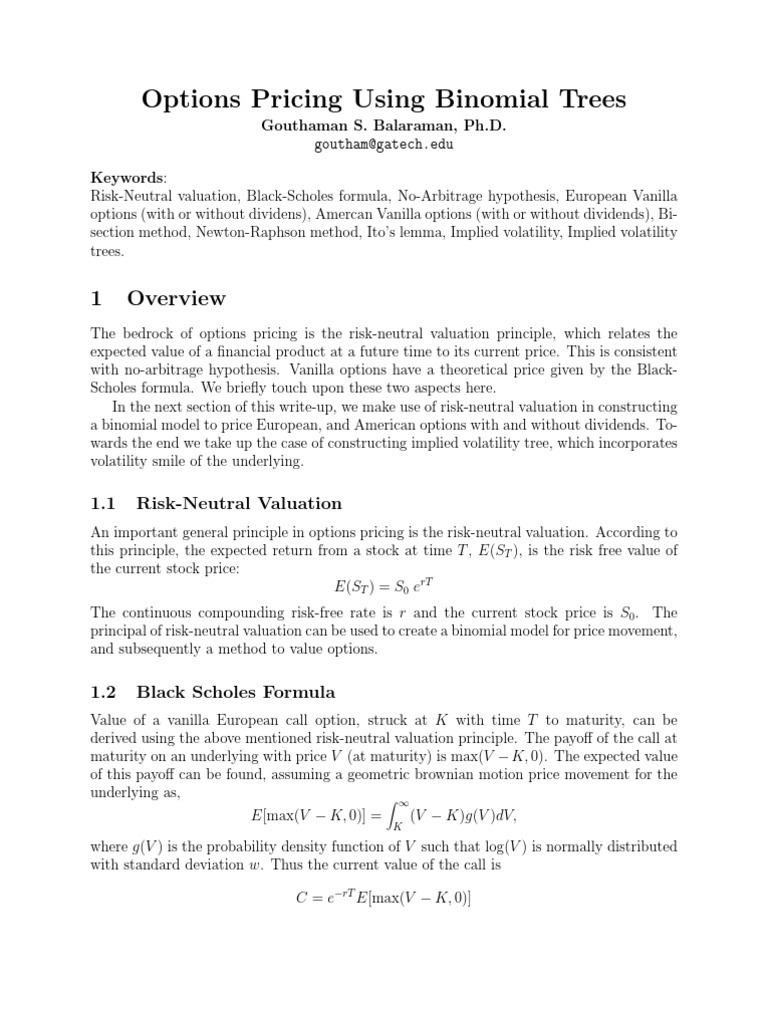 Options Pricing Using Binomial Trees | PDF | Option (Finance) | Black ...