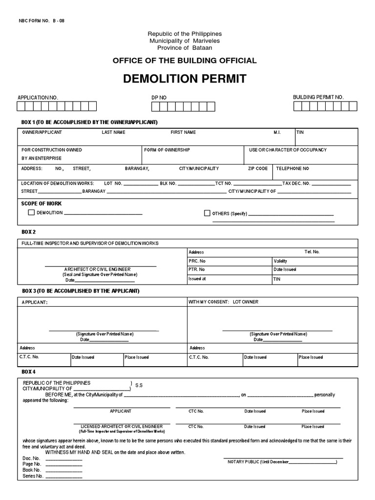 Demolition Permit: Office of The Building Official | Download Free PDF ...