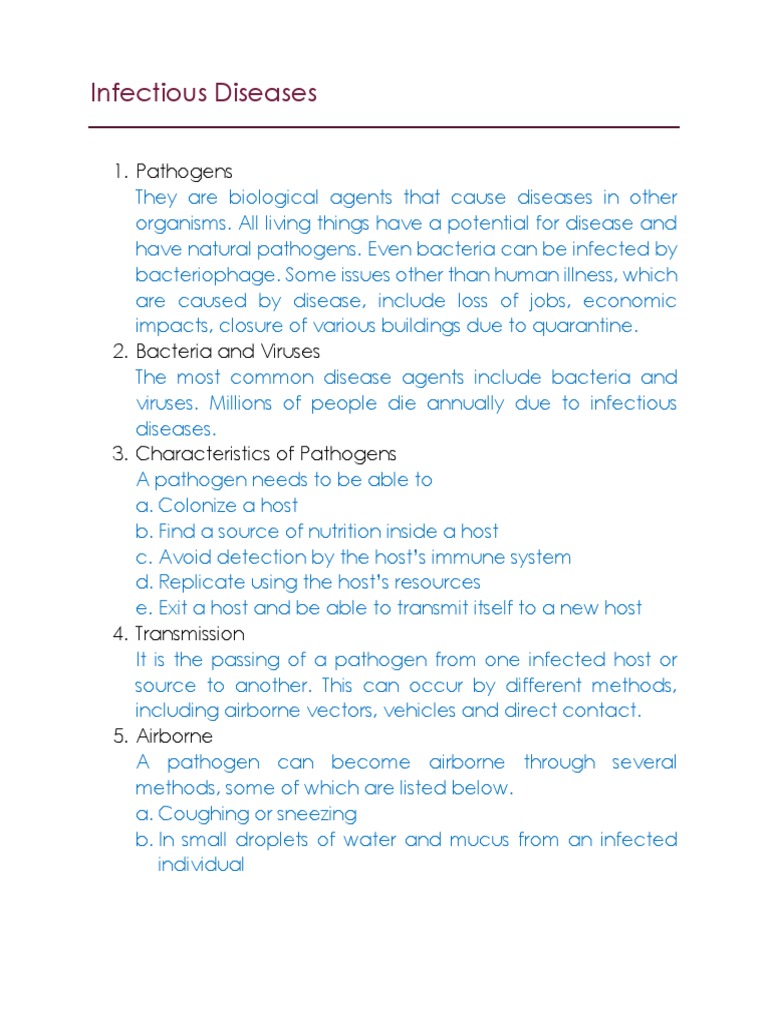 Infectious Diseases | PDF | Transmission (Medicine) | Infection