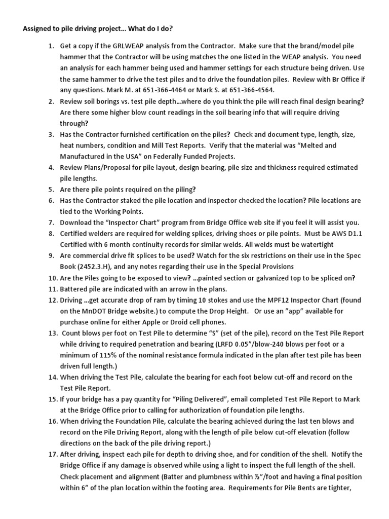 Pile Driving Checklist | PDF | Deep Foundation | Concrete