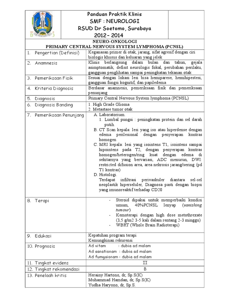 PPK Neuroonkologi PCNSL | PDF | Sains & Matematika