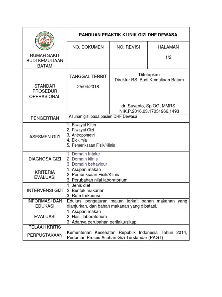 Panduan Praktek Klinis Gizi DHF Dewasa | PDF