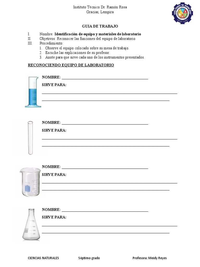 Hojas De Trabajo Sobre Herramientas De Laboratorio De Ciencias