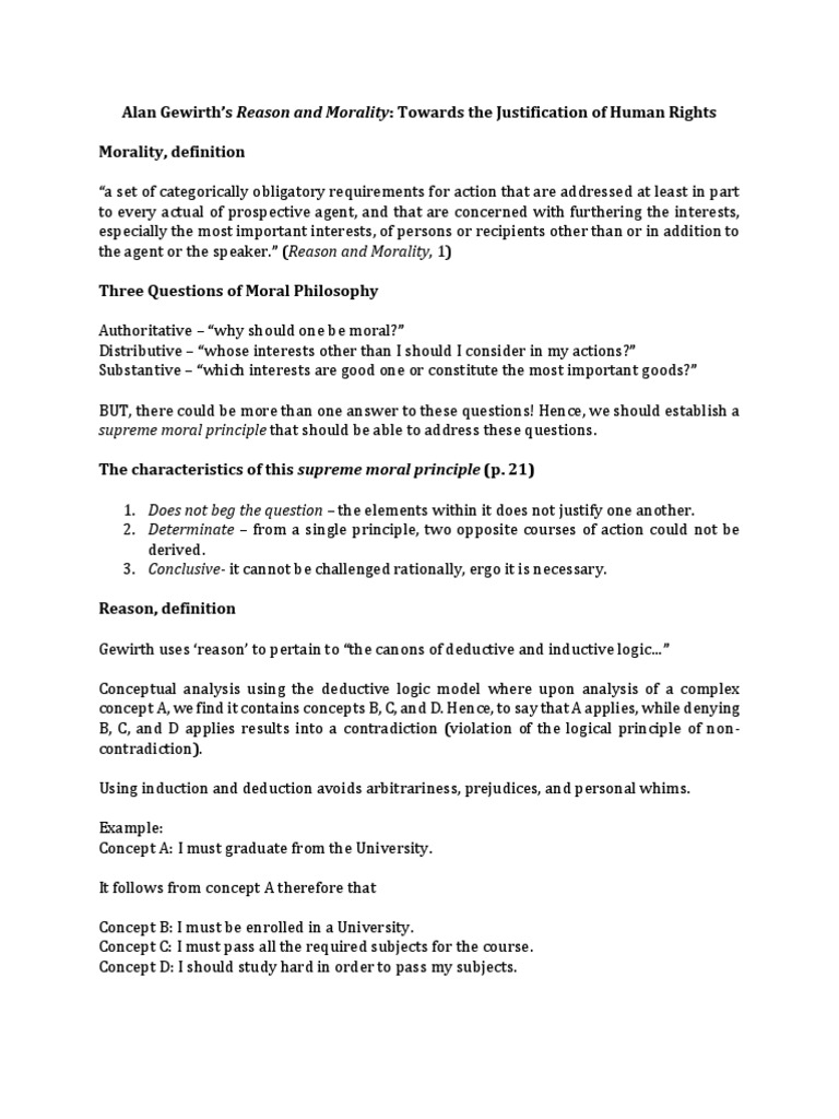 Reason and Morality NOTES | PDF | Free Will | Reason