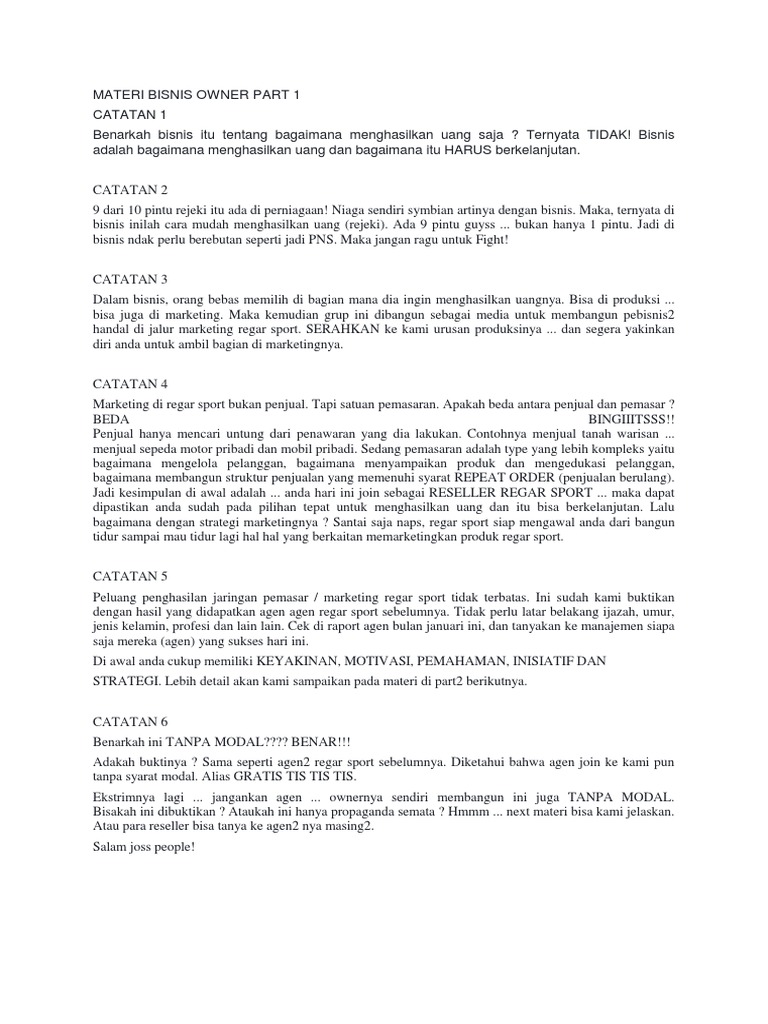 Materi Bisnis Owner Part 1 | PDF