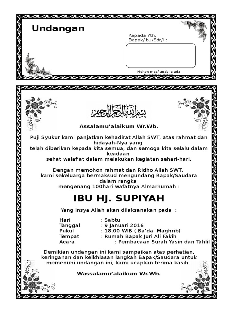 Undangan Tahlilan | PDF | Agama & Spiritualitas