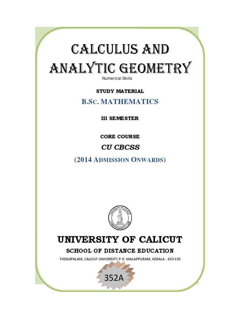 Calculus and Analytic Geometry: University of Calicut | PDF | Series ...