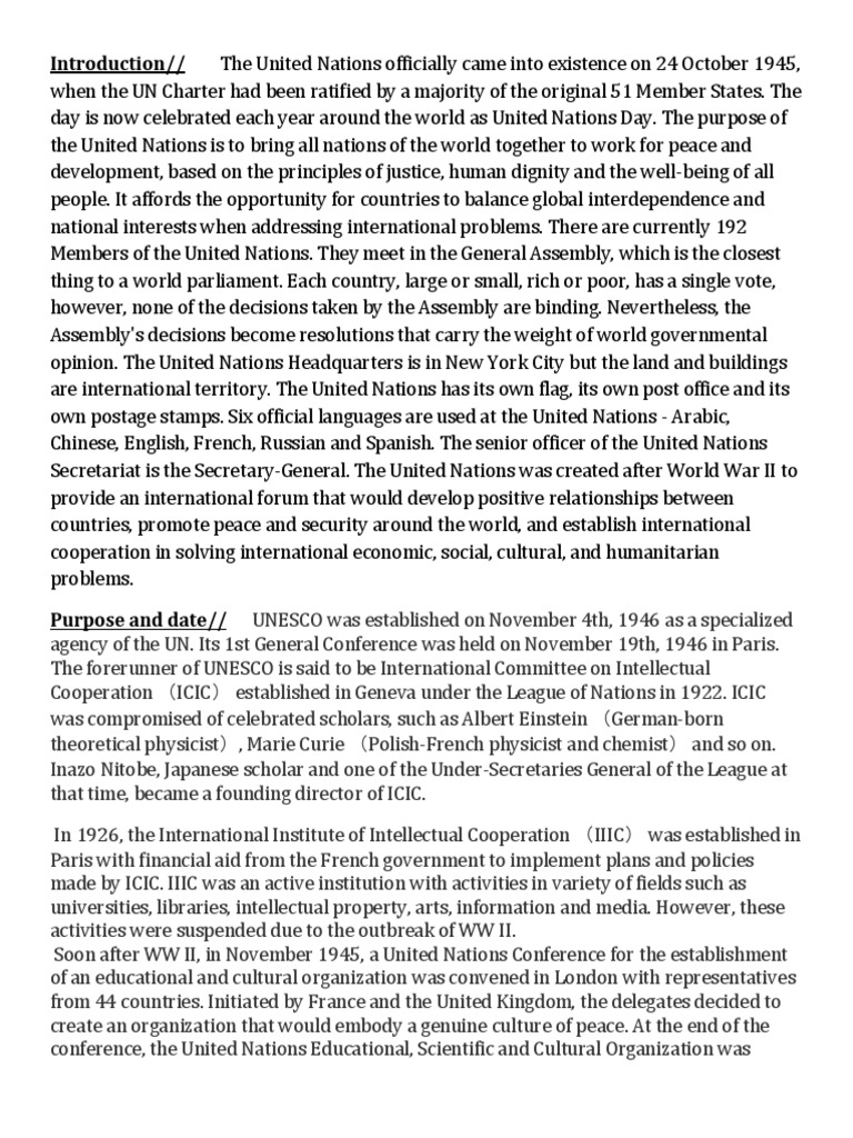 Introduction// The United Nations Officially Came Into Existence On 24 ...
