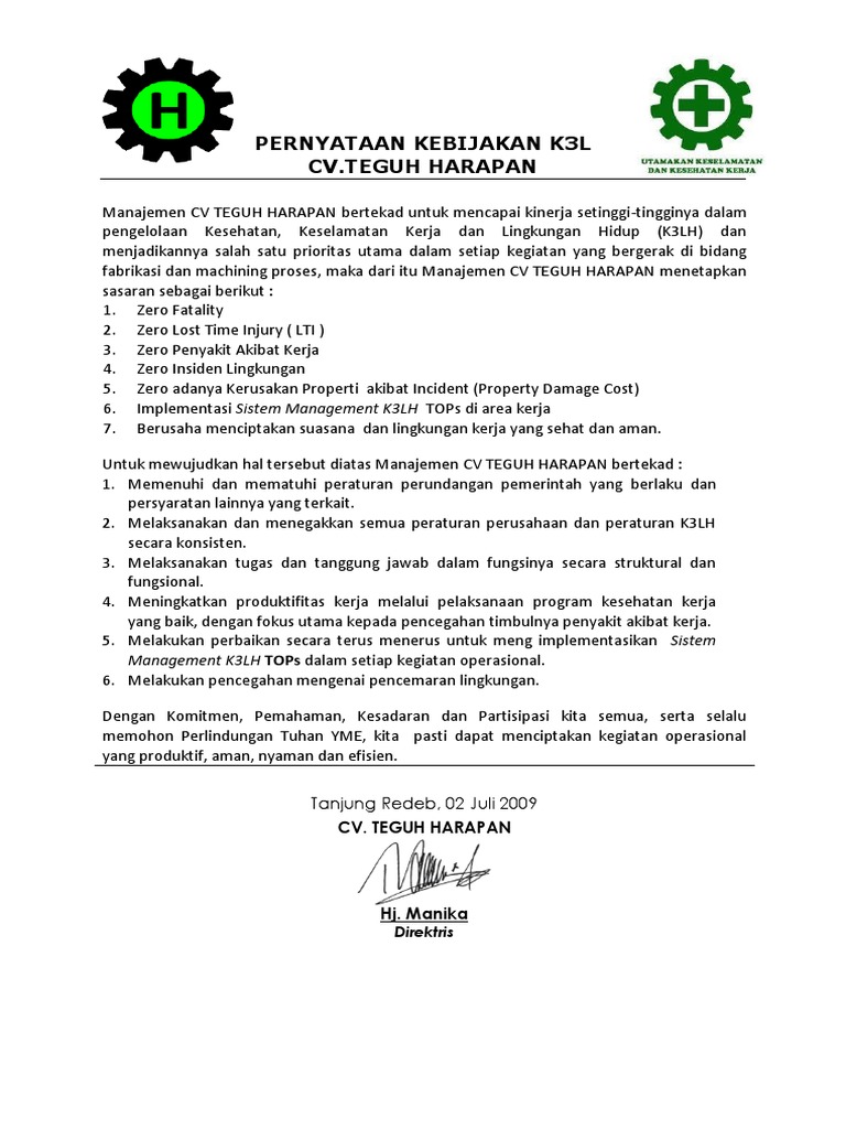 Pernyataan Kebijakan K3L | PDF