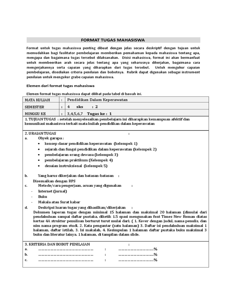 Format Pembuatan Tugas Mahasiswa | PDF
