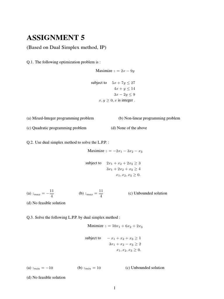 Week5 Assignment Solutions | Download Free PDF | Linear Programming | Mathematical Optimization