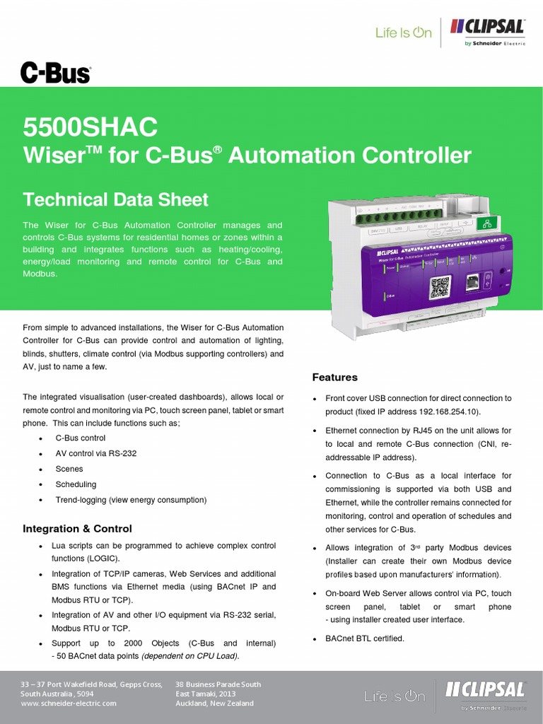 Clipsal 5500shac C Bus Network Automation Controller Datasheet Pdf Input Output Usb