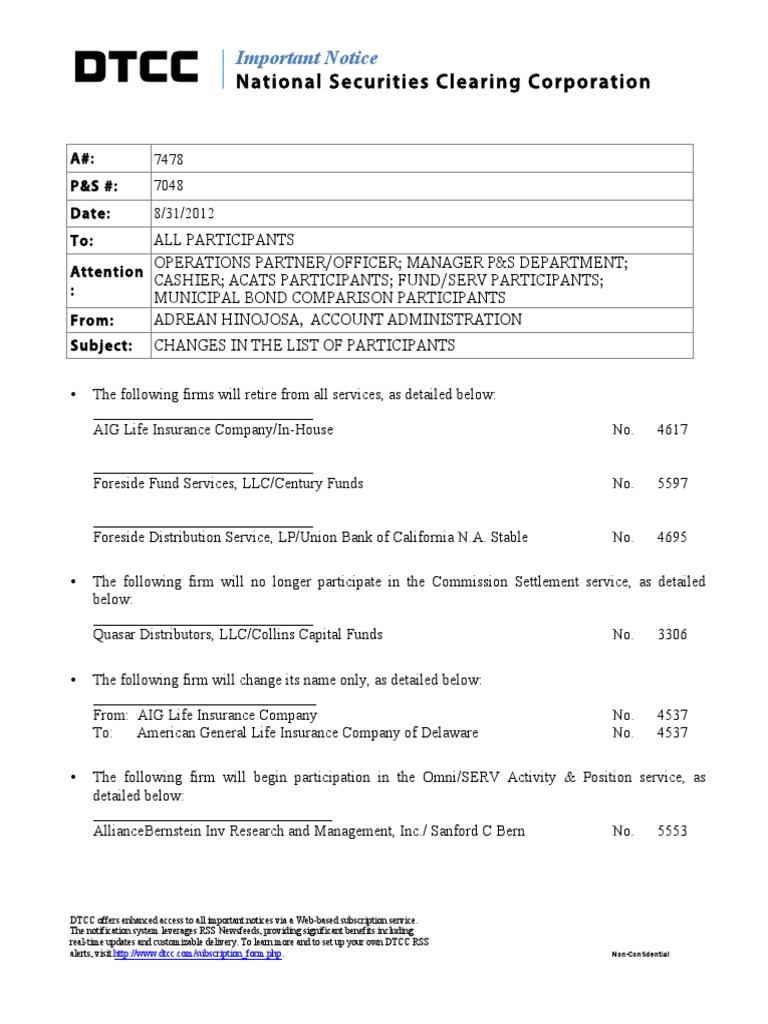 National Securities Clearing Corporation: Important Notice | PDF ...