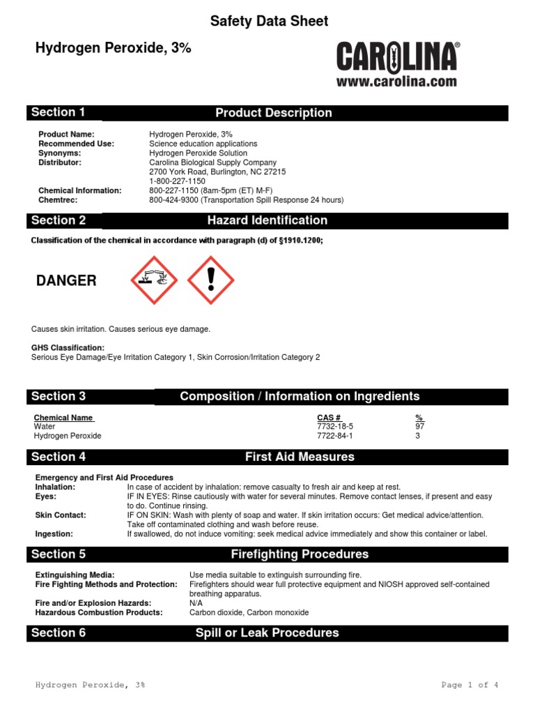 Hydrogen Peroxide Msds