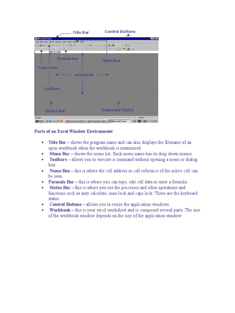 Parts of An Excel Window Environment: Title Bar Control Buttons | PDF
