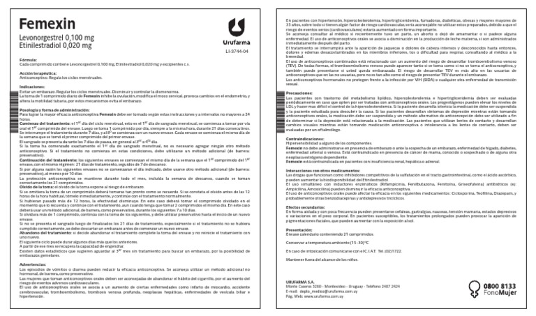 Prospecto | PDF | Control de la natalidad | Píldora anticonceptiva oral ...