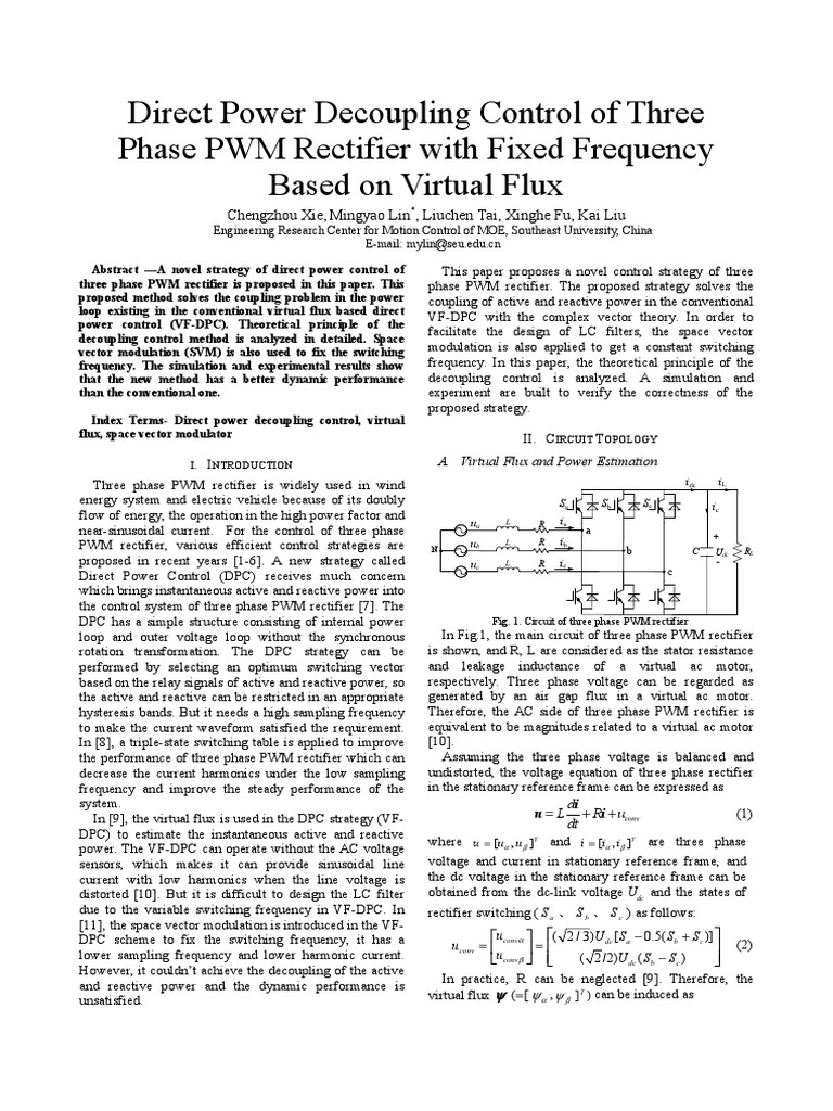 Xie Et Al 2016 Direct Power Decoupling Control Of Three Phase Pwm Rectifier With Fixed Pdf