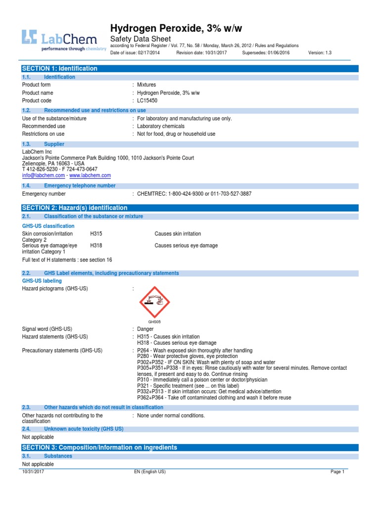 msds h202 | Firefighting | Toxicity