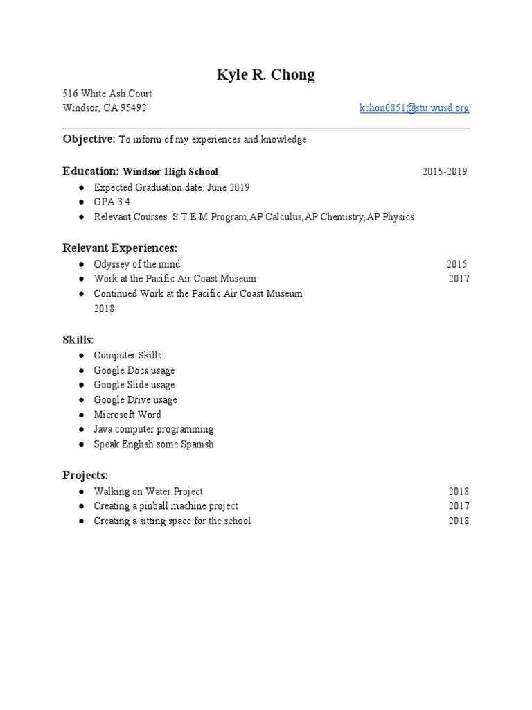 Kyle Chong - Resume Assignment | PDF | Career & Growth | Business