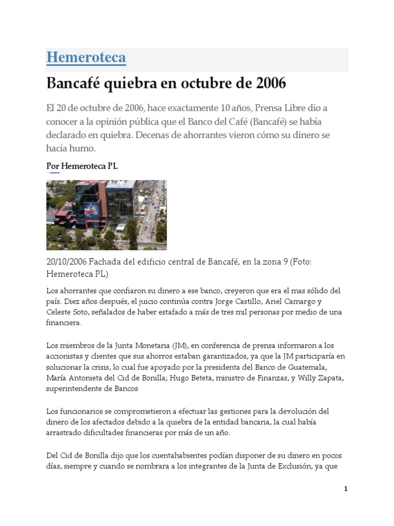 Bancafé Quiebra en Octubre de 2006 | PDF | Bancos | Guatemala