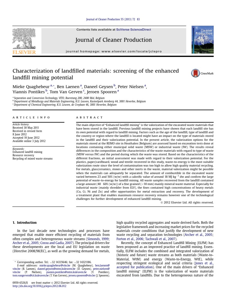Characterization of Landfilled Materials Screening of The Enhanced ...