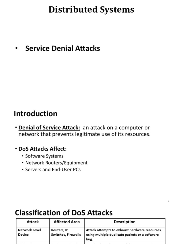 Distributed Systems: - Service Denial Attacks | PDF | Denial Of Service Attack | Computer Network