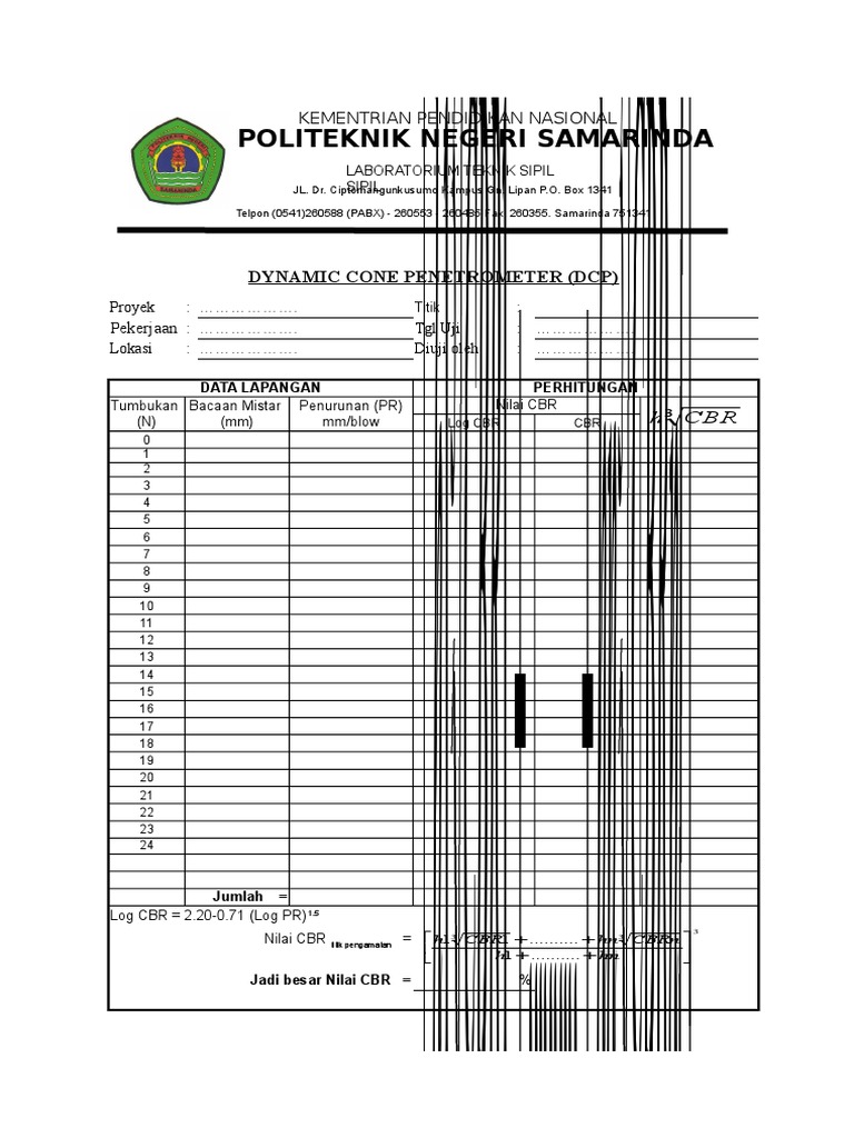 Politeknik Negeri Samarinda: Dynamic Cone Penetrometer (DCP) | PDF