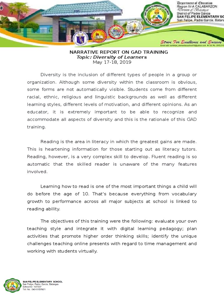 Narrative report-GAD MAY 2019 | PDF | Reading (Process) | Literacy