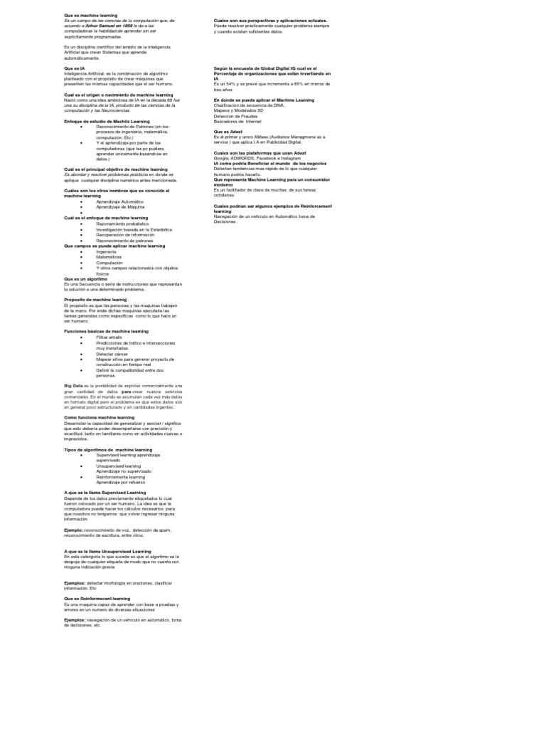 Preguntas Inteligencia Artificial | PDF | Aprendizaje automático ...