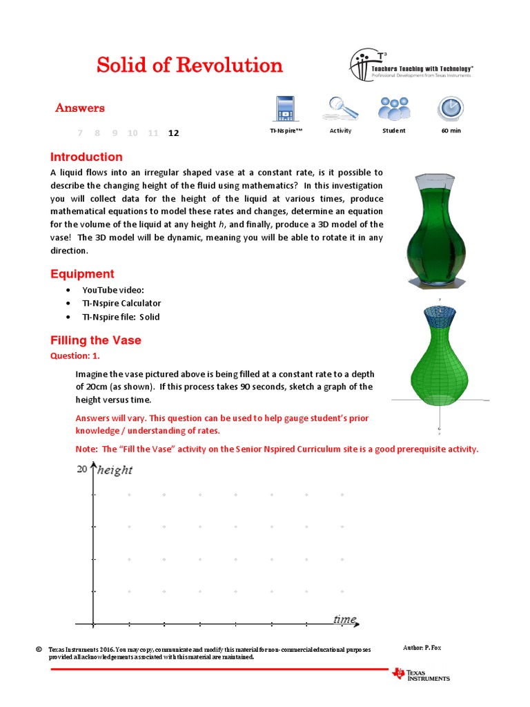 Solid of Revolution Answers | PDF | Volume | Function (Mathematics)